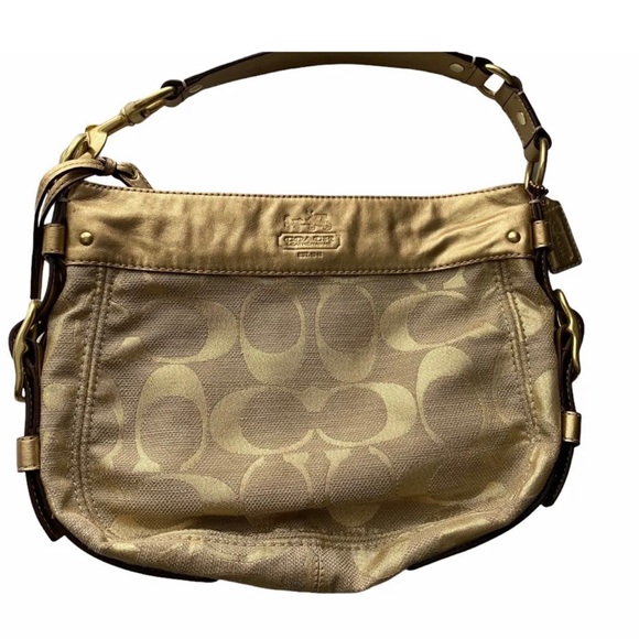 Coach | Bags | Coach Gold Canvas Leather Bag | Poshmark